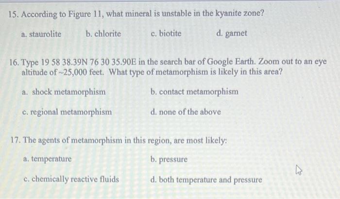 Solved 1. A possible protolith for Sample M is: a. | Chegg.com