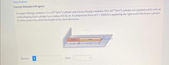 Solved A copper (Young's modulus 1.1×1011 N/m2 ) cylinder | Chegg.com