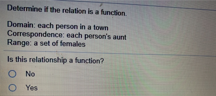 Solved Determine if the relation is a function. Domain: each | Chegg.com
