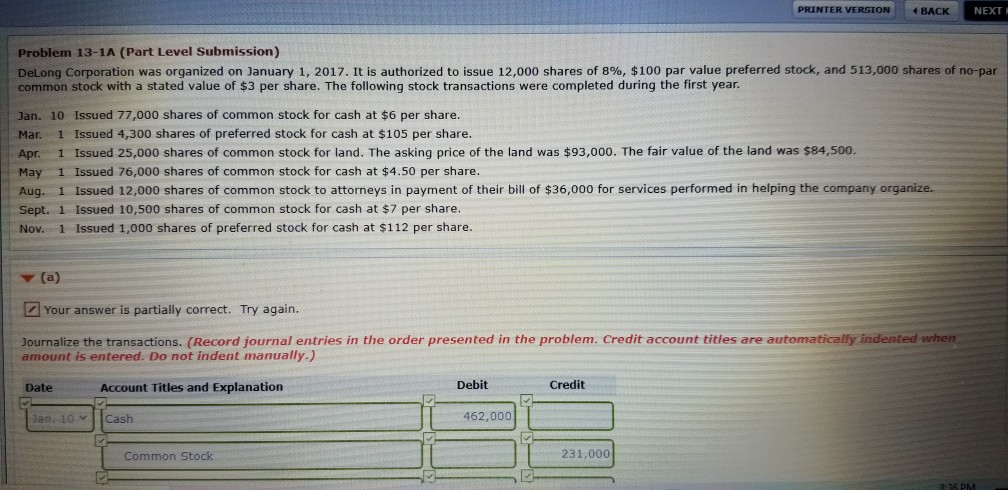 Solved PRINTER VERSION 4 BACK NEXTI Problem 13-1A (Part | Chegg.com