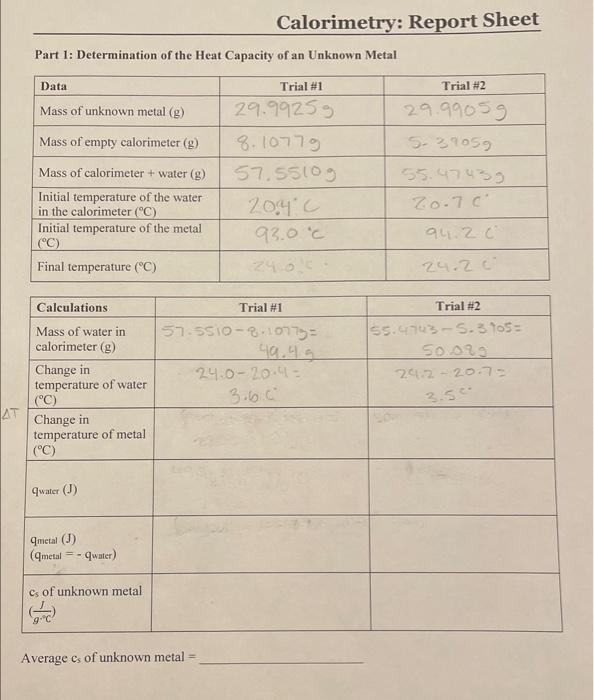 Solved Part 1: Determination of the Heat Capacity of an | Chegg.com
