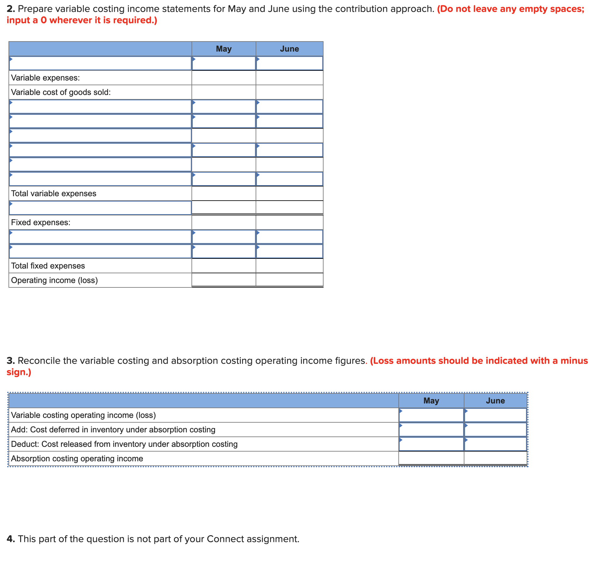 Prepare Variable Costing Income Statements For May