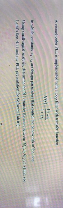 Solved A second-order PLL is implemented with a loop filter | Chegg.com