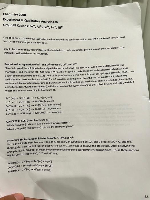 Solved Procedure 3a: Separation of Al3+ and Zn2∗ from | Chegg.com