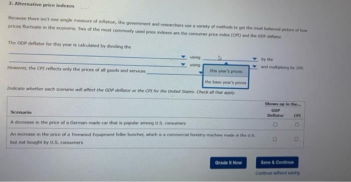 Solved 2. Alternative price indexes Because there isn't one | Chegg.com
