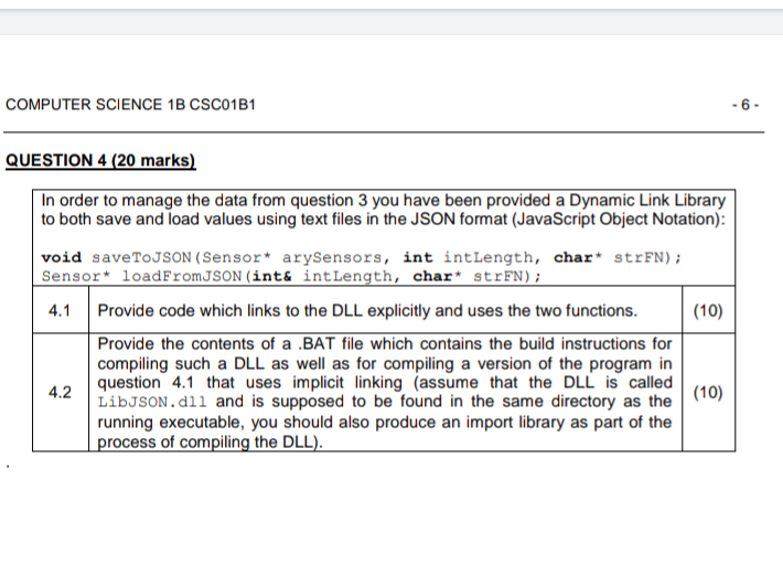COMPUTER SCIENCE 1B CSC01B1 -6- QUESTION 4 (20 marks) | Chegg.com