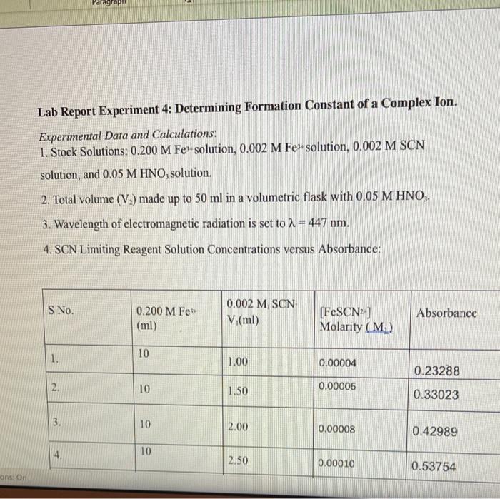 Solved Paragraph Lab Report Experiment 4: Determining | Chegg.com