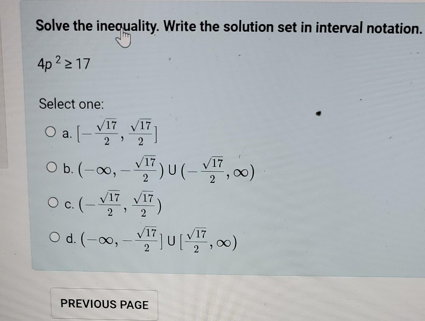 Solved Solve the inequality. Write the solution set in | Chegg.com
