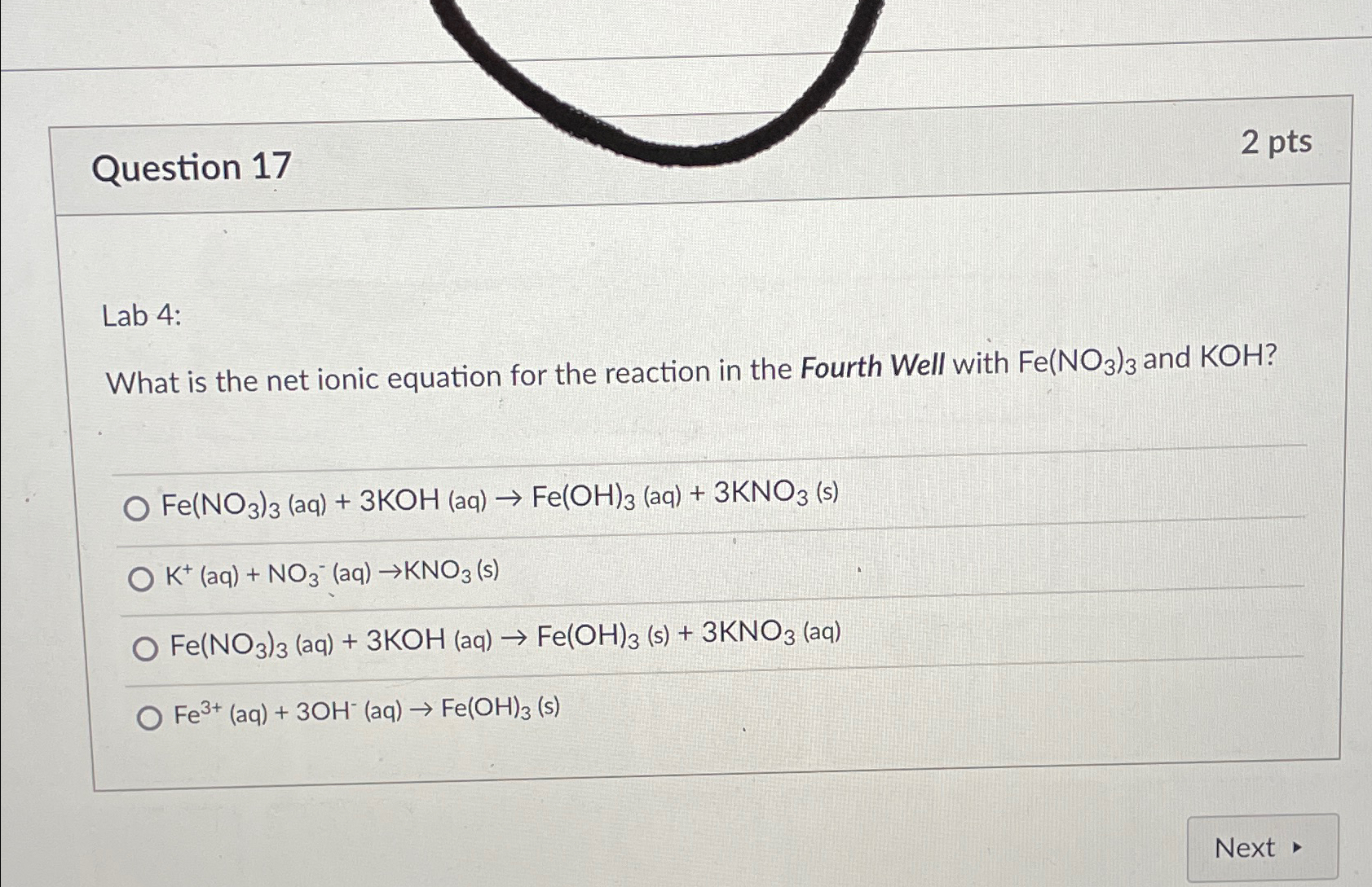 Solved Question 172 ﻿ptsLab 4:What is the net ionic equation | Chegg.com