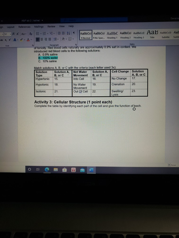 Solved Danielle A&P lab 2 jodine) - ign Layout References | Chegg.com