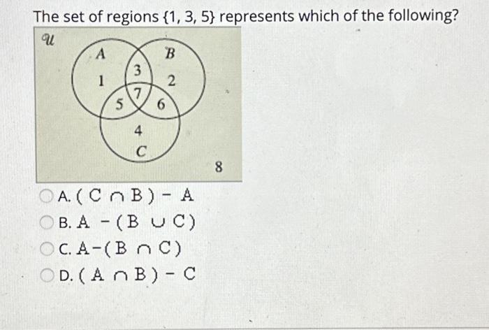Solved The set of regions {1,3,5} represents which of the | Chegg.com