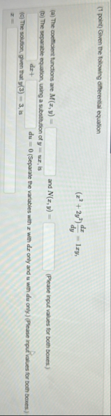 Solved (1 ﻿point) ﻿Given the following differential | Chegg.com