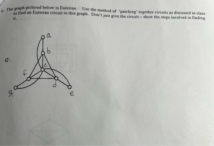 Solved 6. The graph pictured below is Eulerian. Use the | Chegg.com