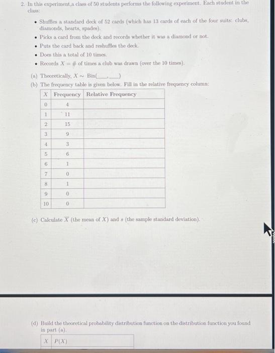 Solved 2. In this experiment, a class of 50 students | Chegg.com