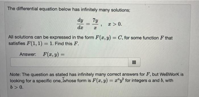 Solved The differential equation below has infinitely many | Chegg.com