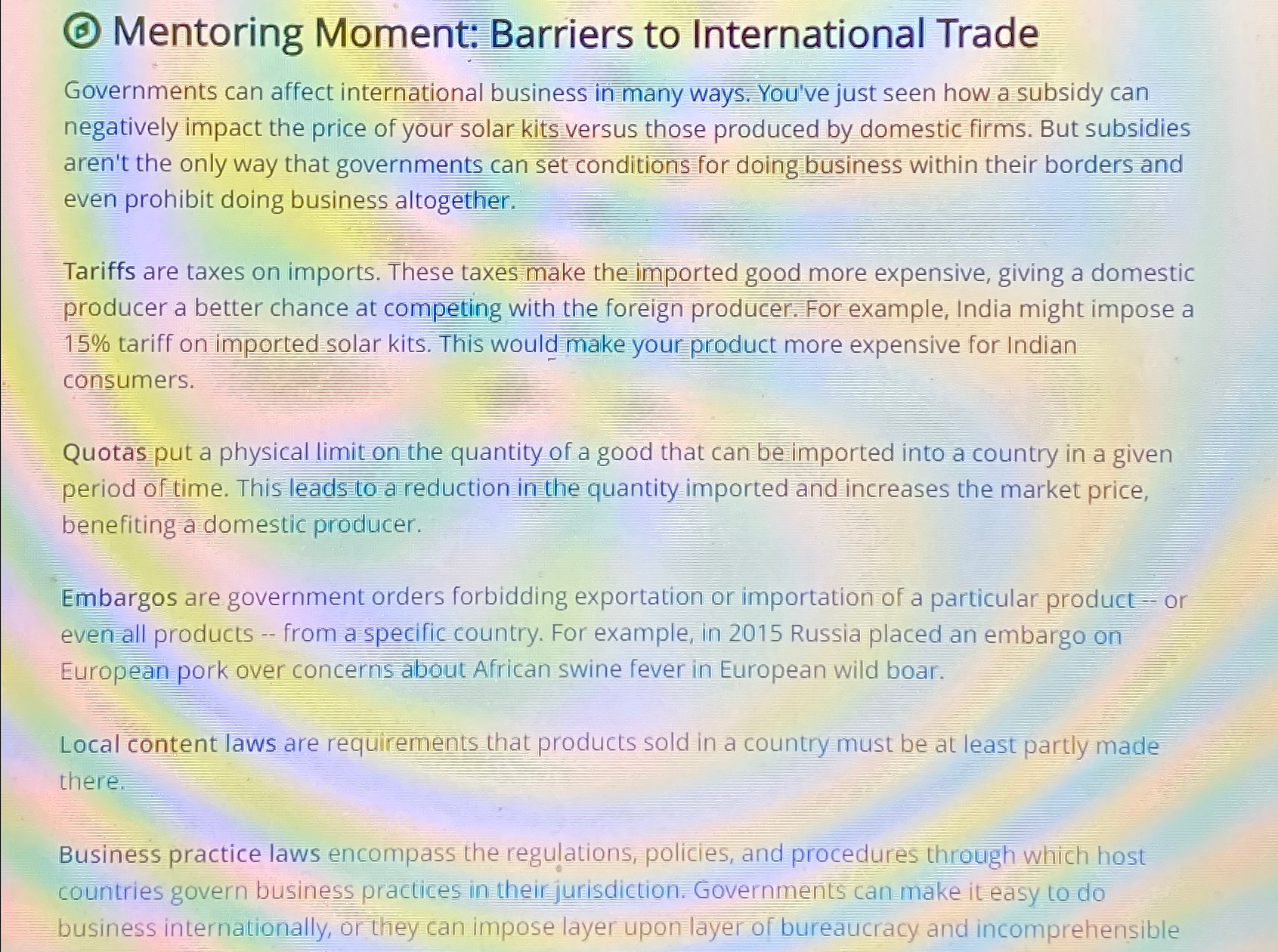 Solved (c) ﻿Mentoring Moment: Barriers to International | Chegg.com