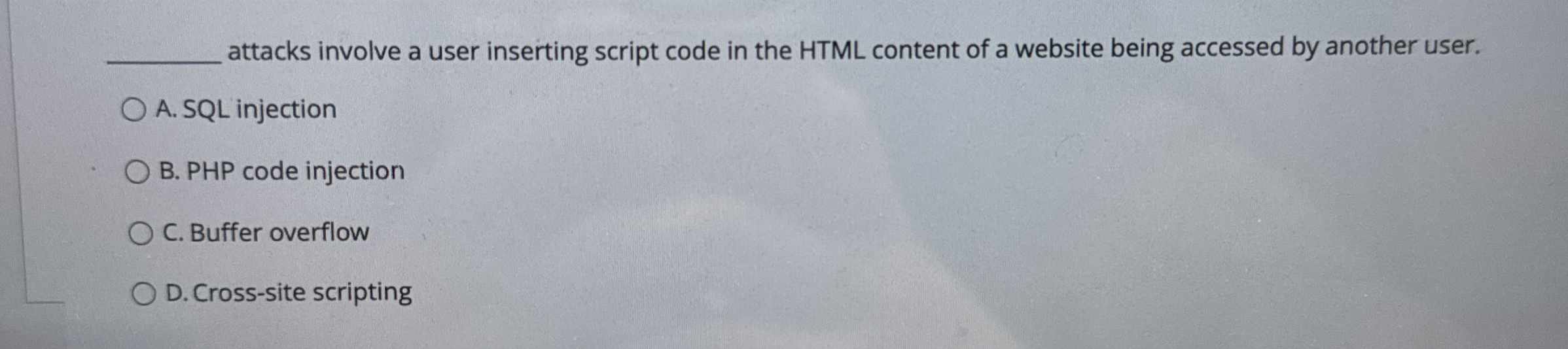 Solved attacks involve a user inserting script code in the | Chegg.com
