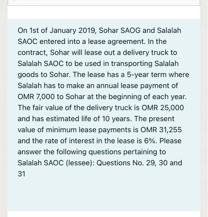 Solved On 1st of January 2019, Sohar SAOG and Salalah SAOC | Chegg.com