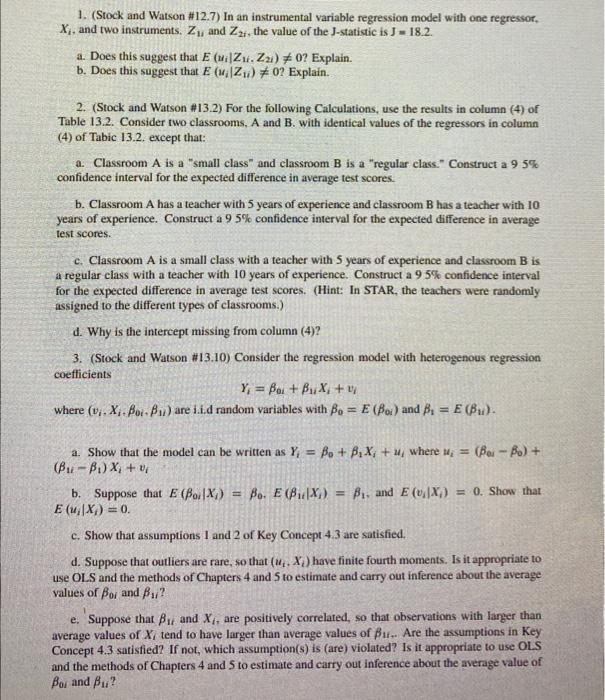 Solved 1. (Stock and Watson #12.7) In an instrumental | Chegg.com