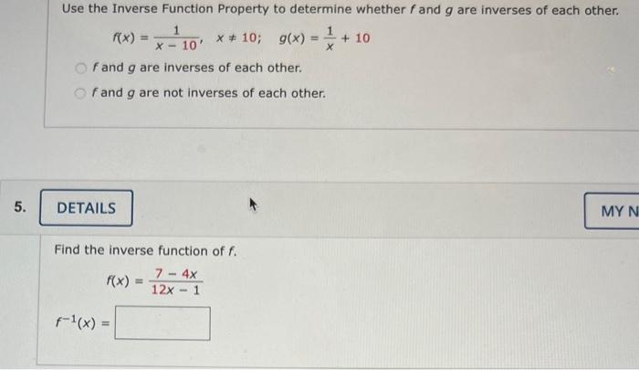 Solved Use the Inverse Function Property to determine | Chegg.com