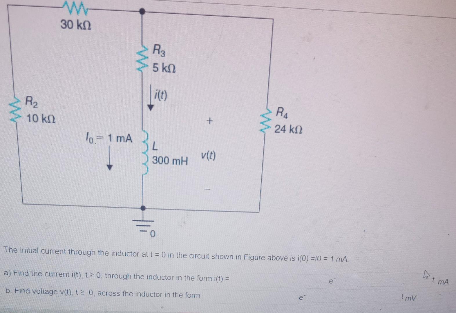 Solved The initial current through the inductor at t=0 in | Chegg.com
