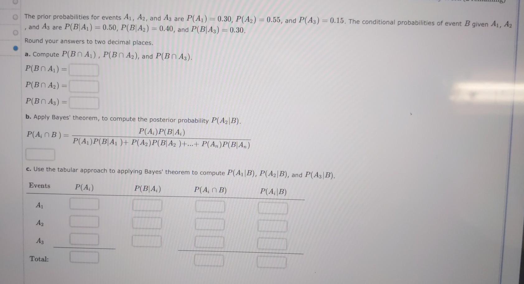 Solved 1 The prior probabilities for events A1, A2, and A3 | Chegg.com