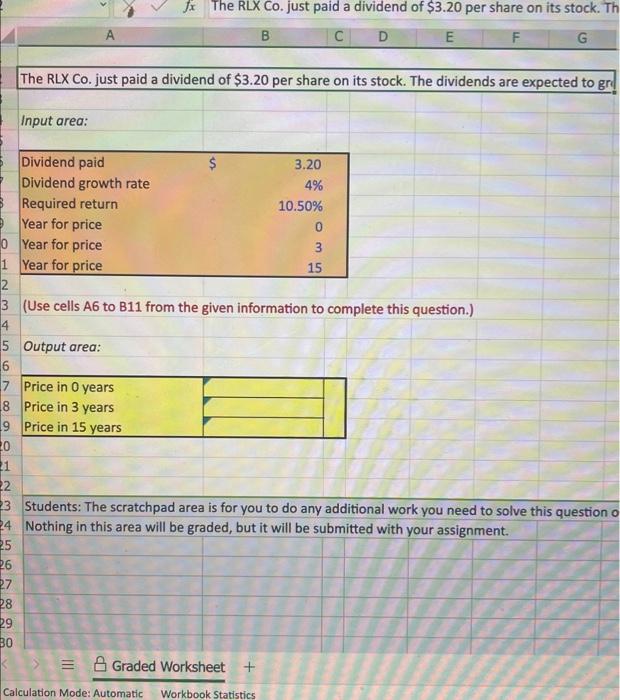 Solved (Use cells A6 to B11 from the given information to | Chegg.com