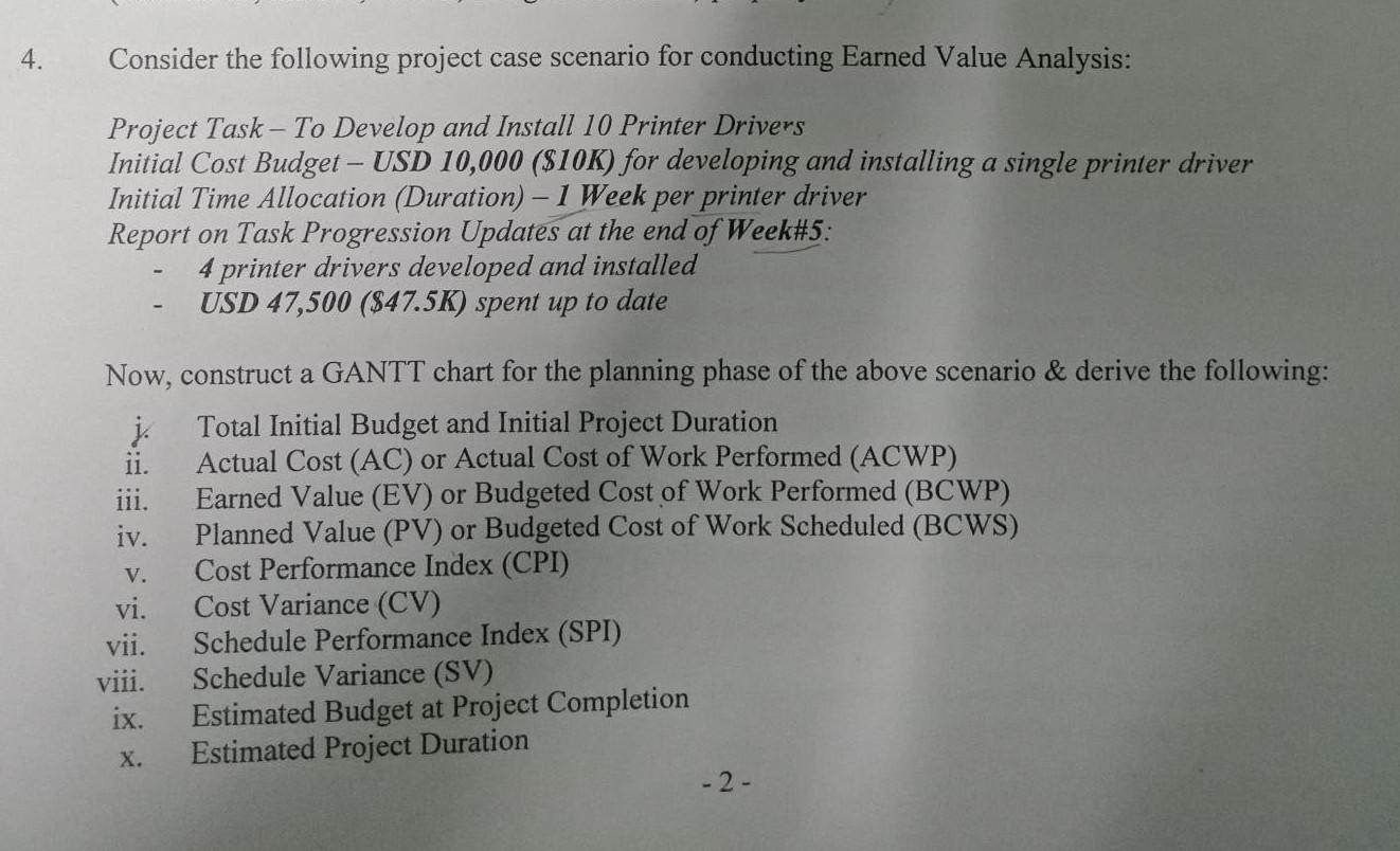 Solved Consider the following project case scenario for | Chegg.com