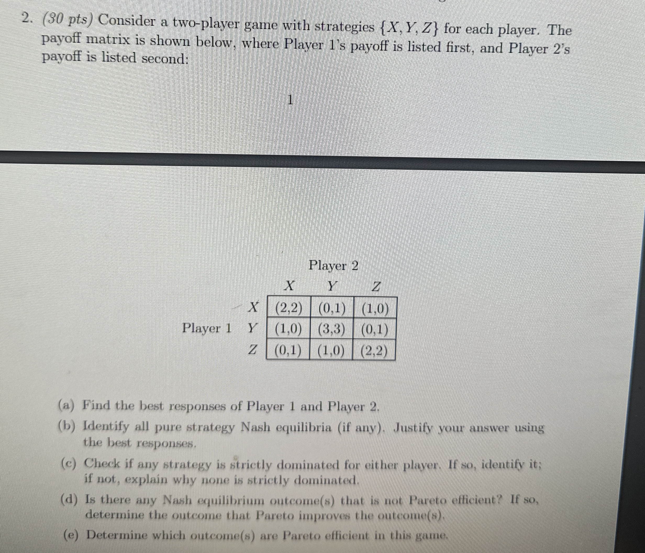 Solved (S0 ﻿pts) ﻿Consider a two-player game with strategies | Chegg.com