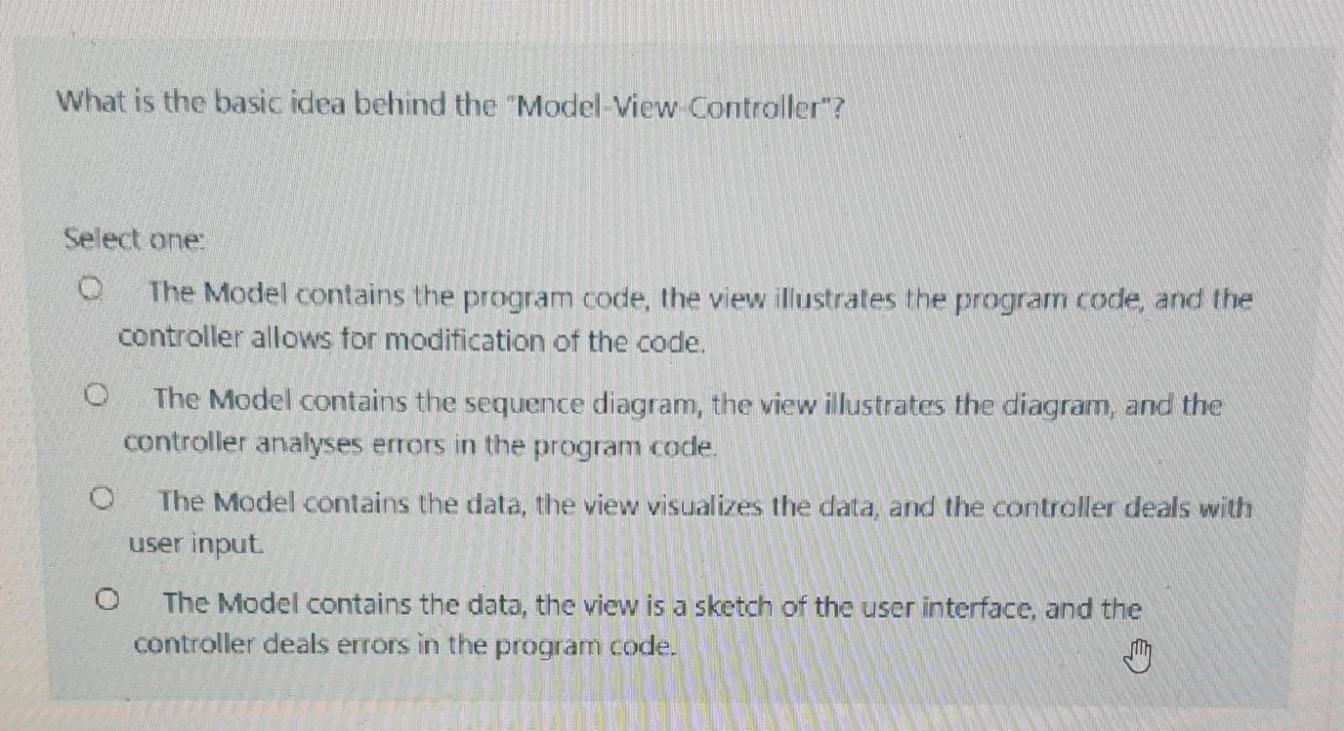 Solved What is the basic idea behind the "Model-View | Chegg.com