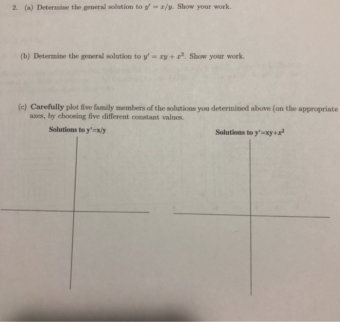 Solved 2. (a) Determine the general solution to y' = x/y. | Chegg.com
