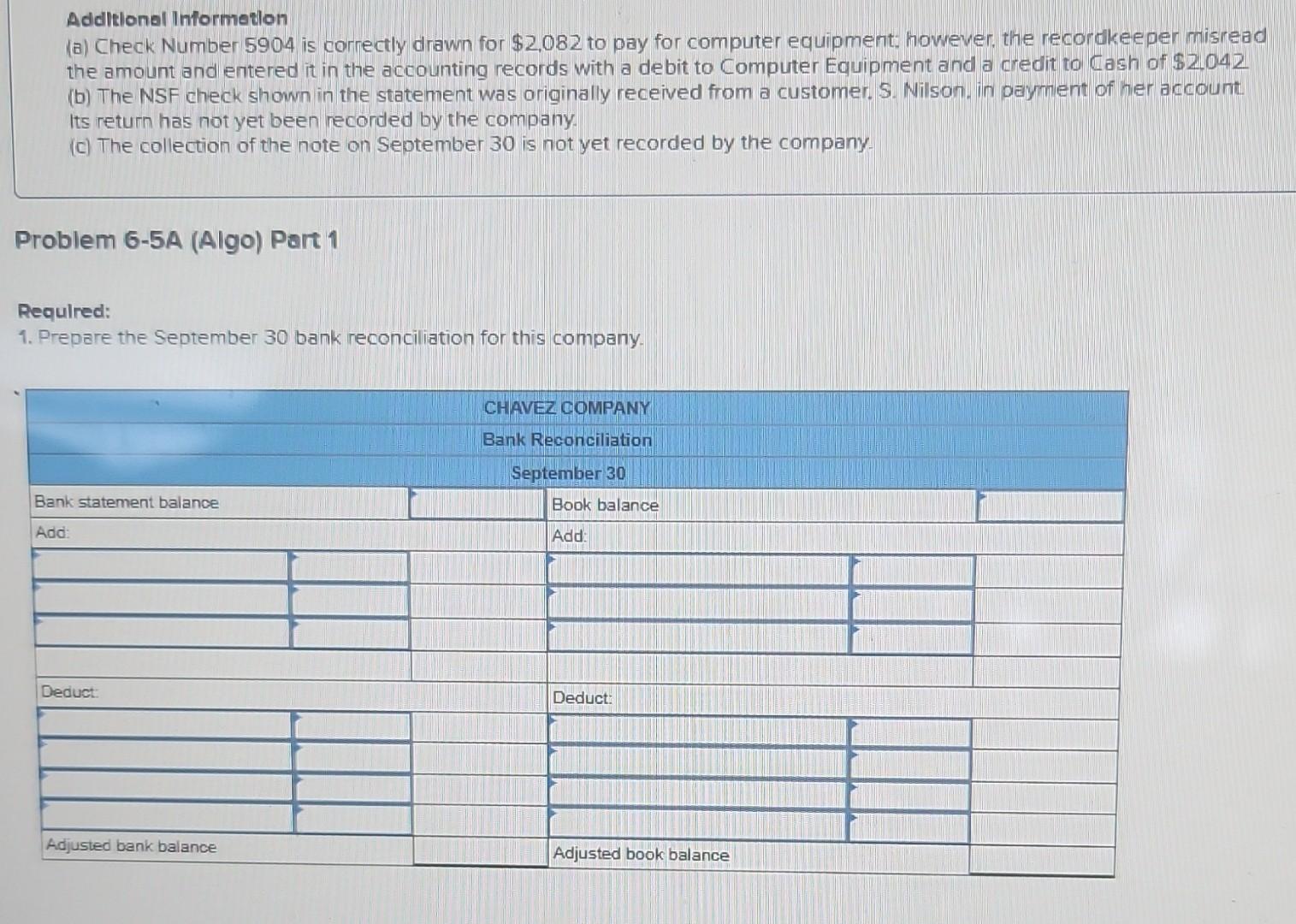 Solved Problem 6-5A (Algo) Preparing a benk reconciliation | Chegg.com