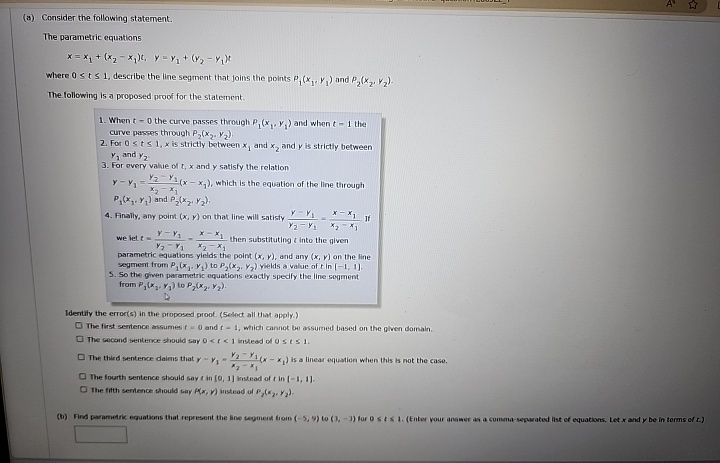Solved (a) ﻿Consider the following statement.The parametric | Chegg.com