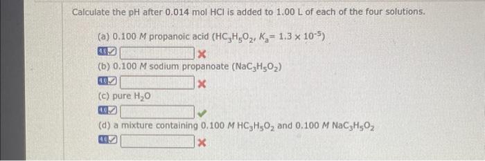 Solved Calculate the pH after 0.014 molHCl is added to 1.00 | Chegg.com