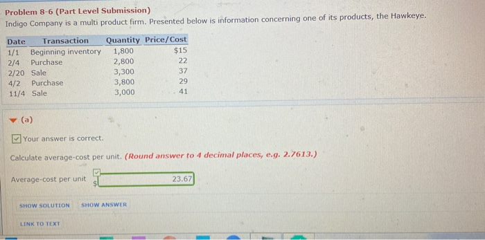 Solved Problem 8-6 (Part Level Submission) Indigo Company is | Chegg.com