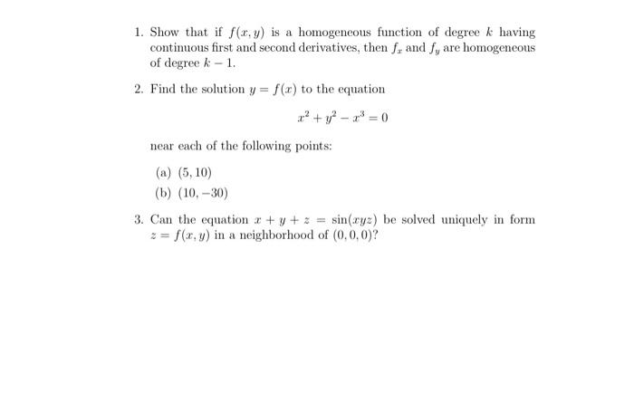 Solved 1. Show that if f(x,y) is a homogeneous function of | Chegg.com