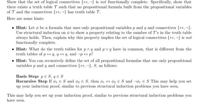 Solved Show That The Set Of Logical Connectives ↔¬ Is Not 
