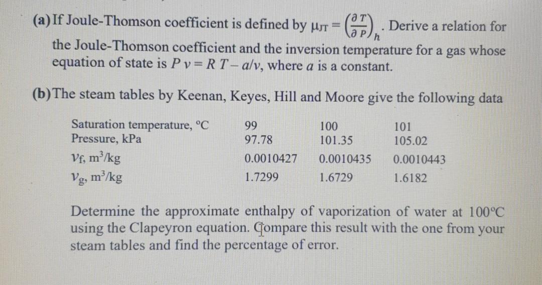 Solved at h (a) If Joule-Thomson coefficient is defined by | Chegg.com