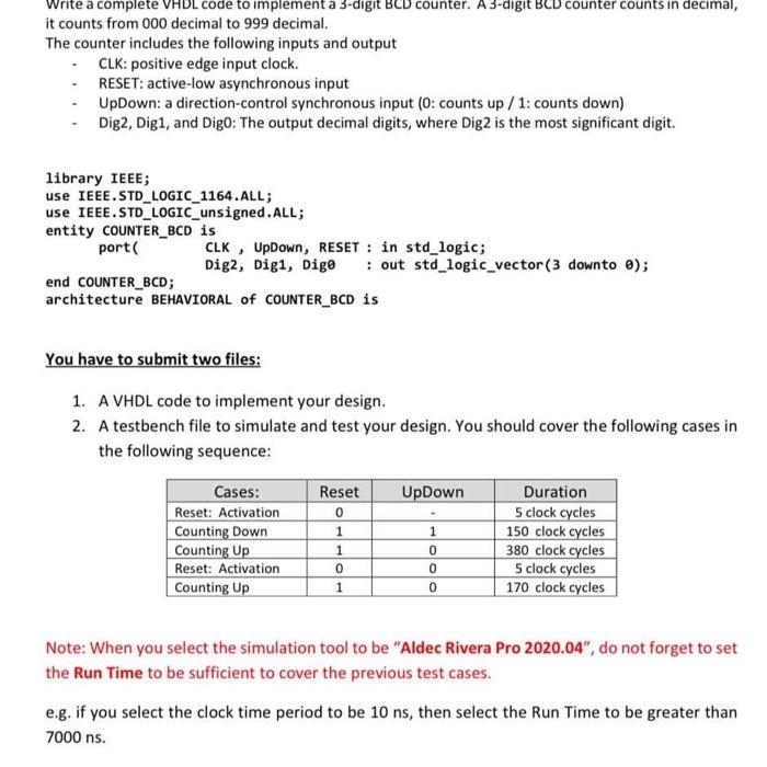 Write a complete VHDL code to implement a 3-digit BCD | Chegg.com