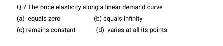 Solved Q. 7 ﻿The price elasticity along a linear demand | Chegg.com