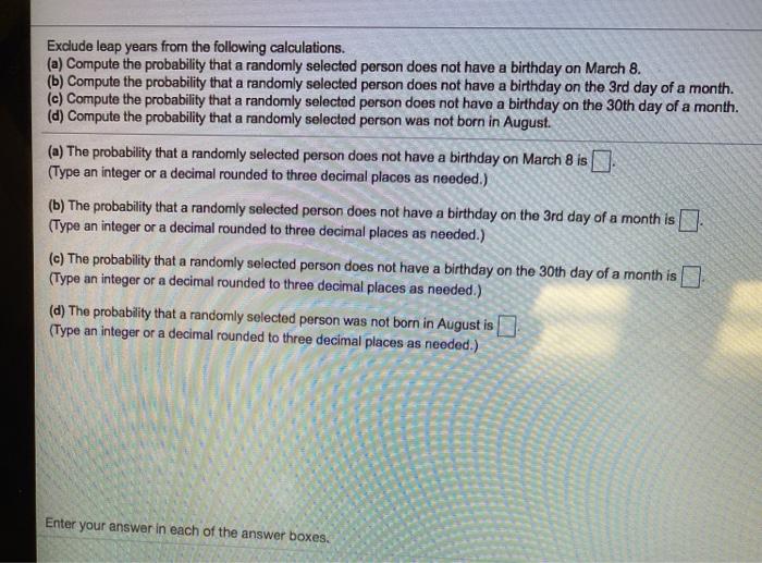 Solved Exclude leap years from the following calculations. | Chegg.com