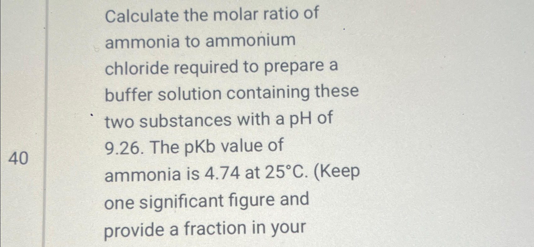 Solved Calculate the molar ratio of ammonia to ammonium | Chegg.com