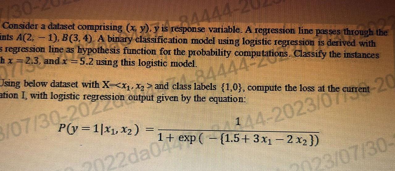 Solved Consider a dataset comprising (x,y),y is response | Chegg.com