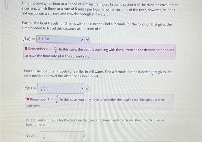 Solved A man is rowing his boat at a speed of x miles per | Chegg.com