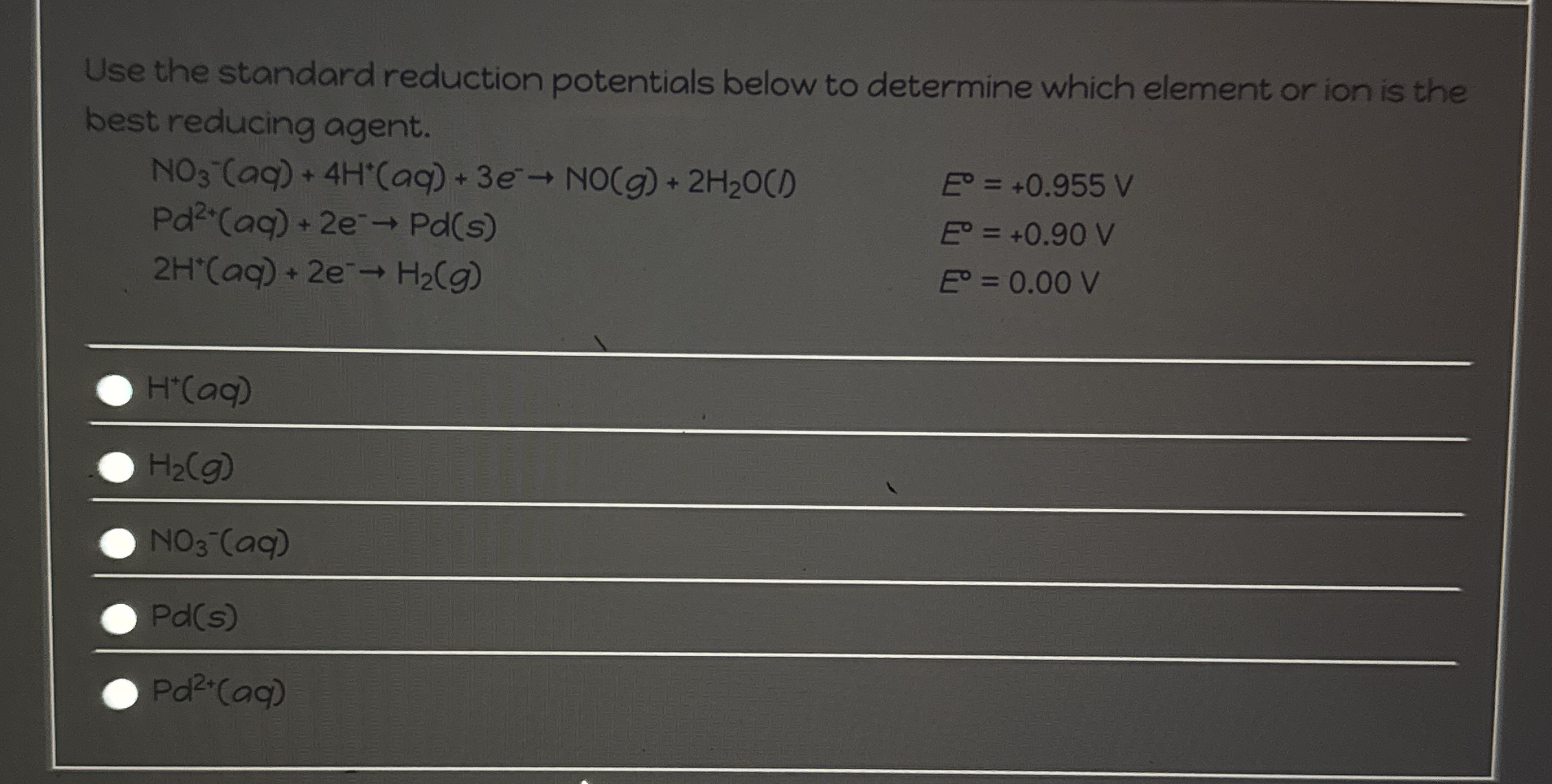 Solved Use the standard reduction potentials below to | Chegg.com