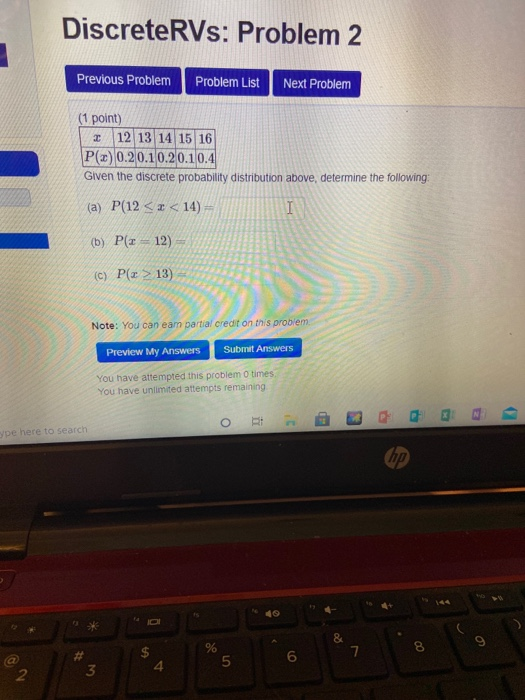Solved Discrete RVs: Problem 2 Previous Problem Problem List | Chegg.com