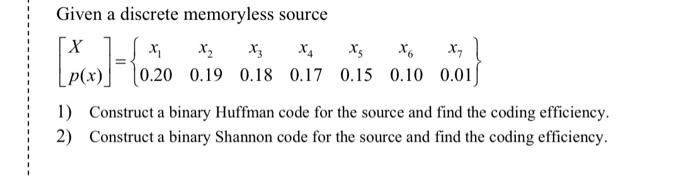 Solved Given a discrete memoryless source [pron] ={0 X2 x3 | Chegg.com