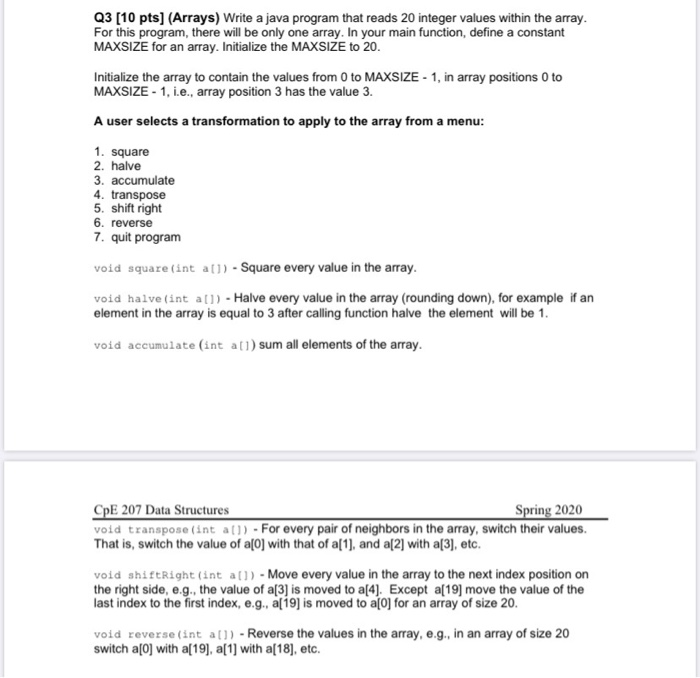 Solved Q3 (10 pts] (Arrays) Write a java program that reads | Chegg.com