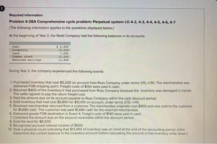 Solved Required information Problem 4-26A Comprehensive | Chegg.com