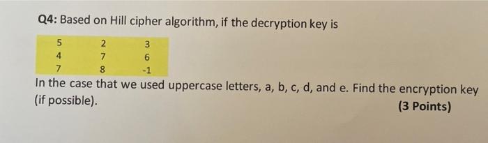 Solved Q4: Based on Hill cipher algorithm, if the decryption | Chegg.com